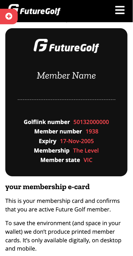 Proof of membership – Future Golf Support